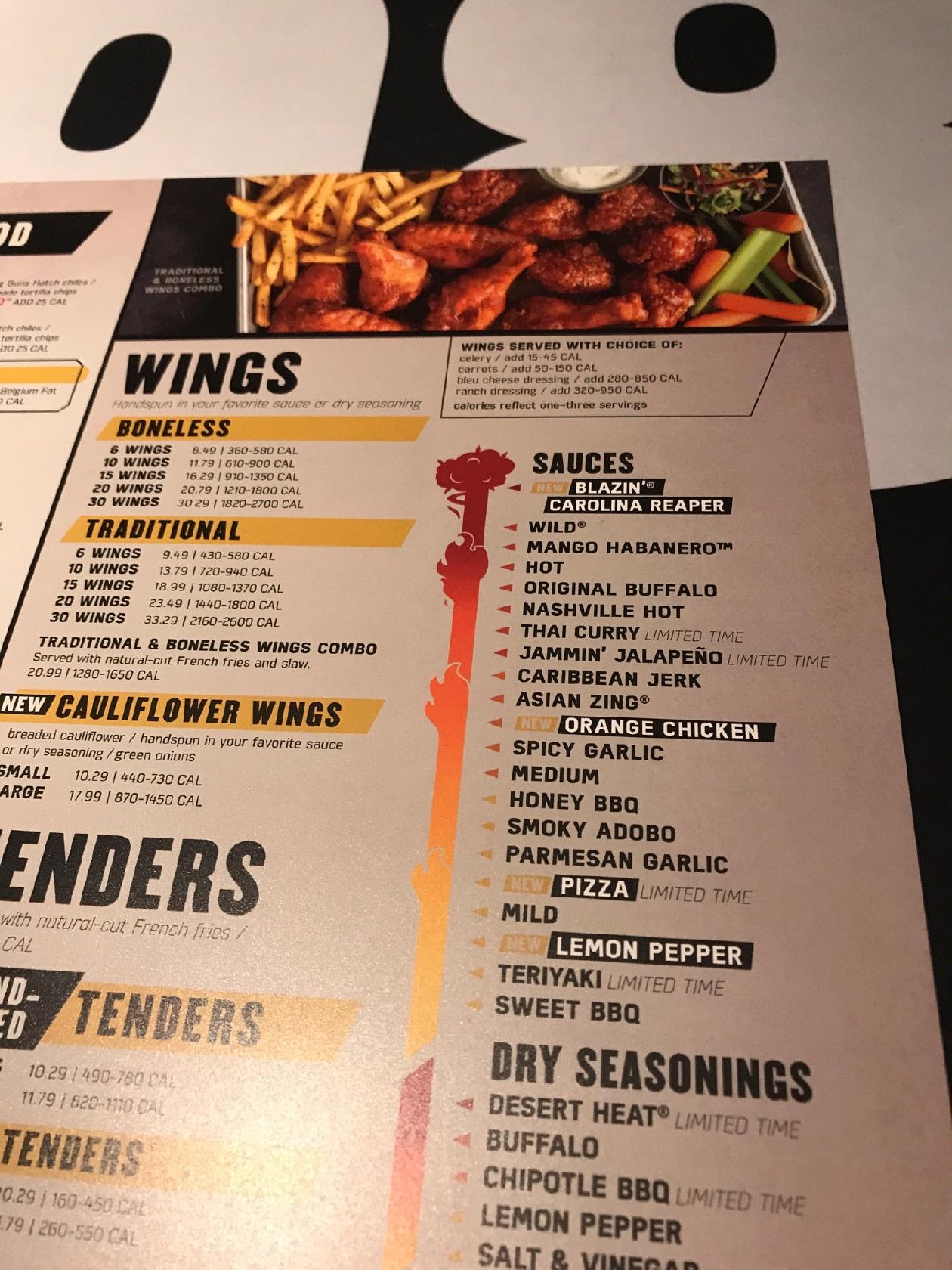 Menu at Buffalo Wild Wings pub & bar, Trinity, FL-54