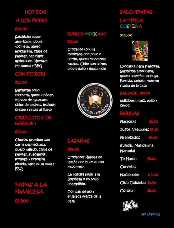 Menu at Bulldog Burger Piedecuesta restaurant, Piedecuesta, Monterreal