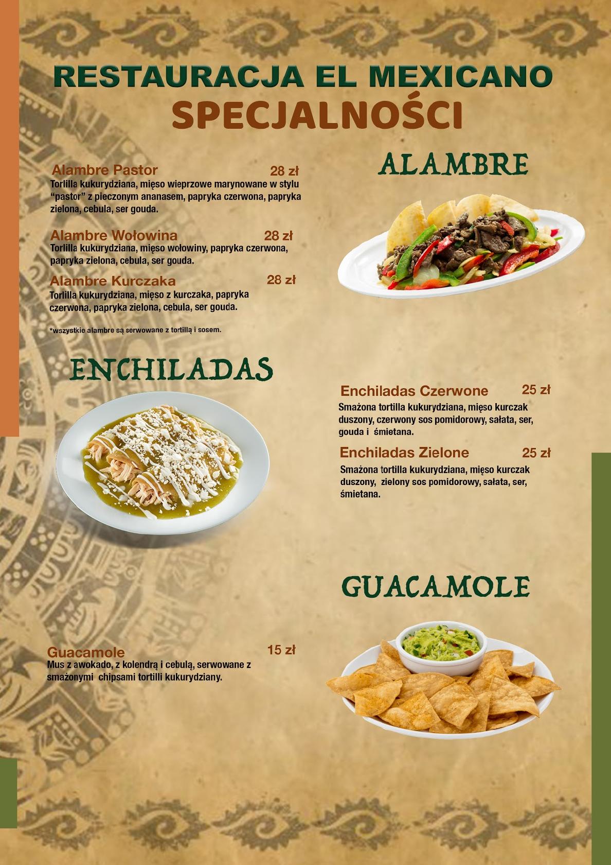 Menu at El Mexicano restaurant, Warsaw