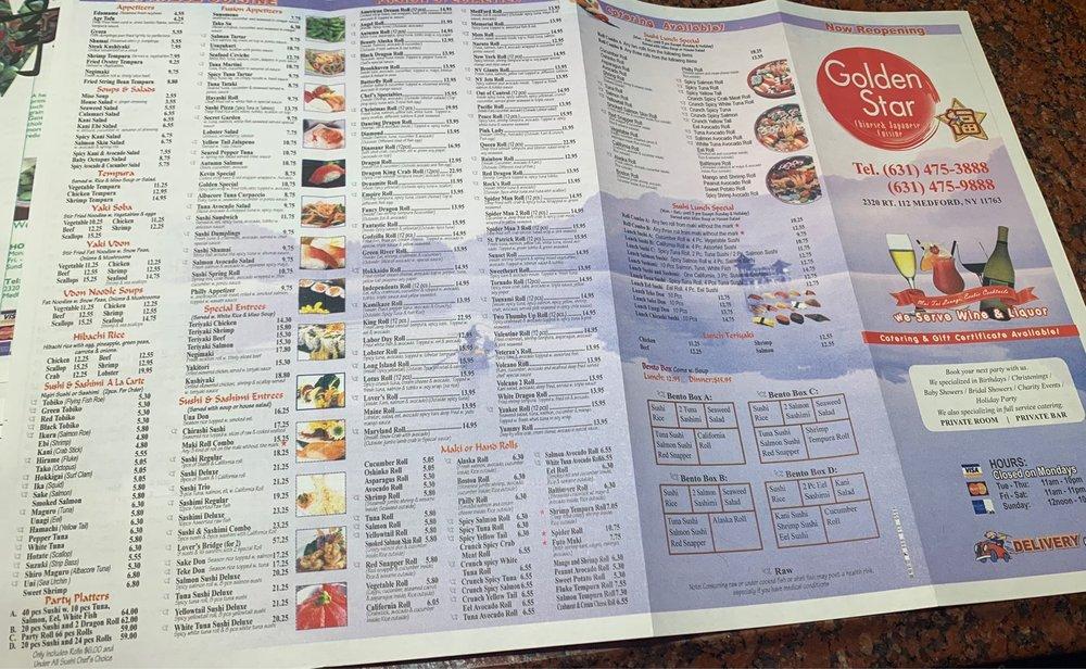 Menu at Golden Star restaurant, Medford