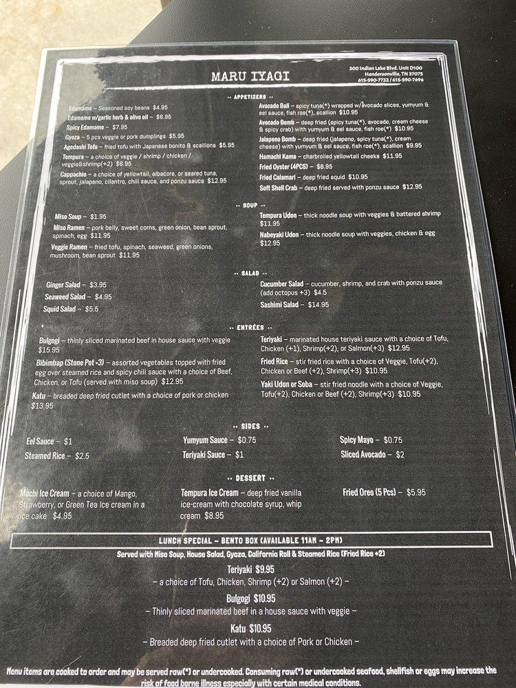 Menu at Maru Iyagi - Hendersonville restaurant, Hendersonville