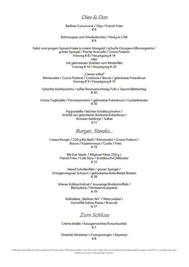 Menu at Restaurant Boulevard, Berlin, Anhalter Str. 8
