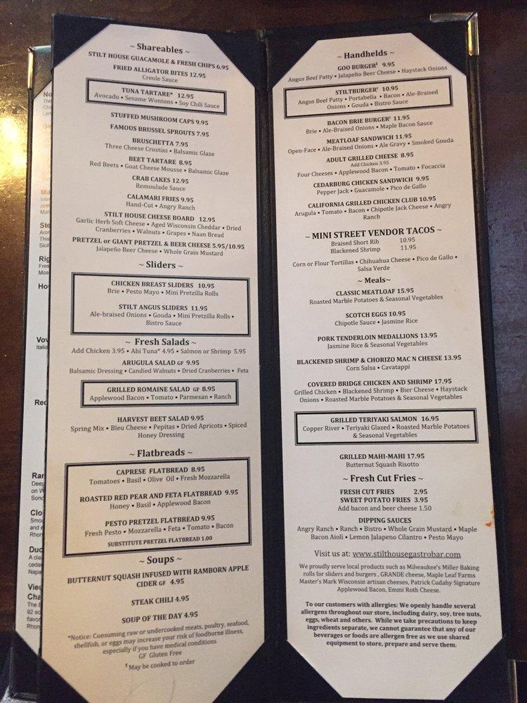 Menu at Stilt House Gastro Bar, Cedarburg