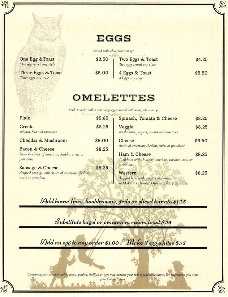 Menu at The Owl Country Grille restaurant, Boynton Beach, Le Chalet Blvd #5