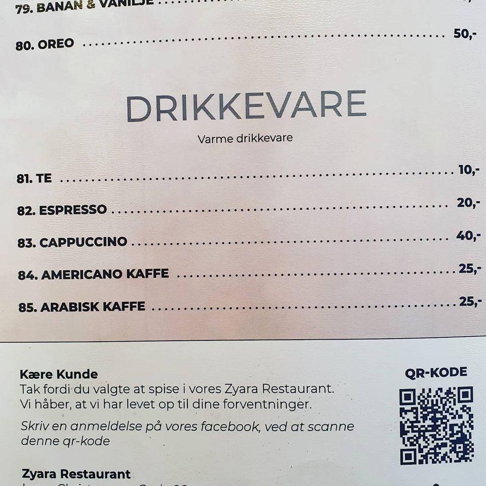 Menu at ZYARA RESTAURANT, Aarhus