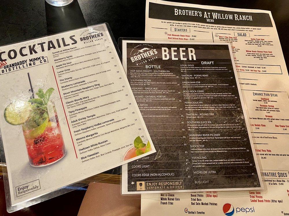 Menu at Brother's at Willow Ranch restaurant, Young Harris