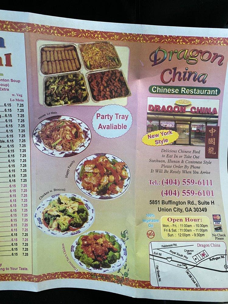 Menu at Dragon China restaurant, Atlanta, Buffington Rd