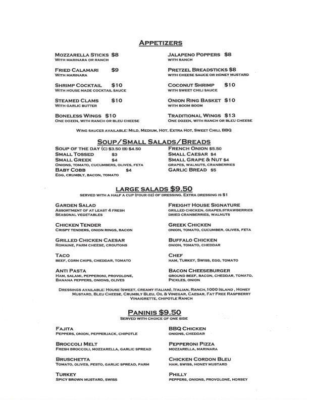 Menu at Freight House pub & bar, Ogdensburg