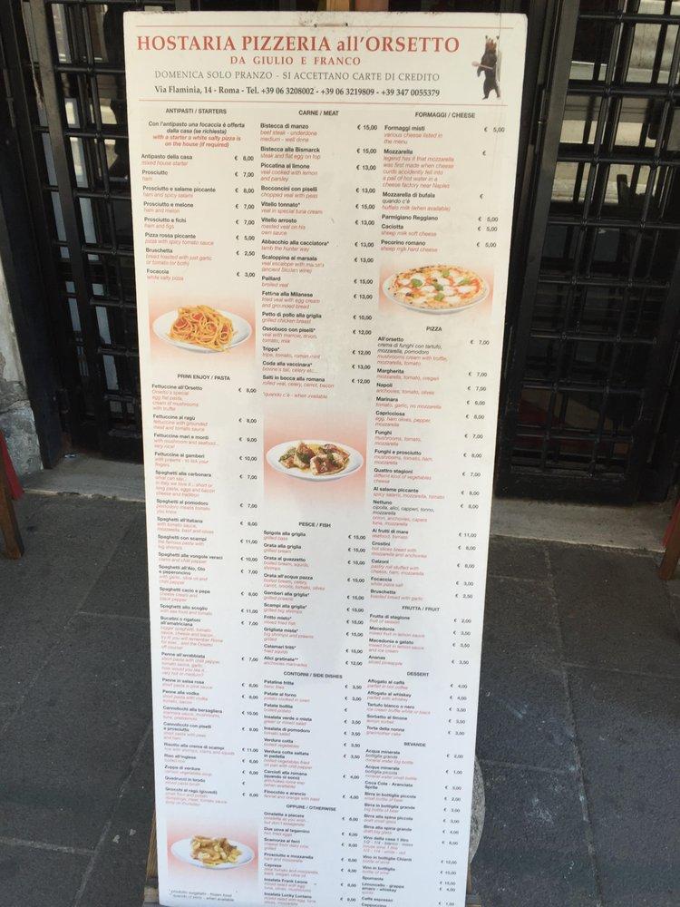 Menu da All'Orsetto Hostaria pizzeria, Roma