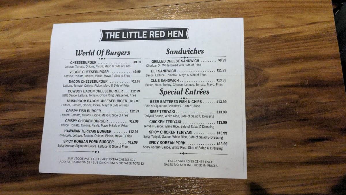 Menu at Little Red Hen pub & bar, Seattle