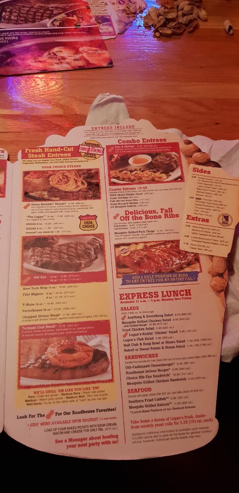 Menu at Logan's Roadhouse BBQ, Fayetteville