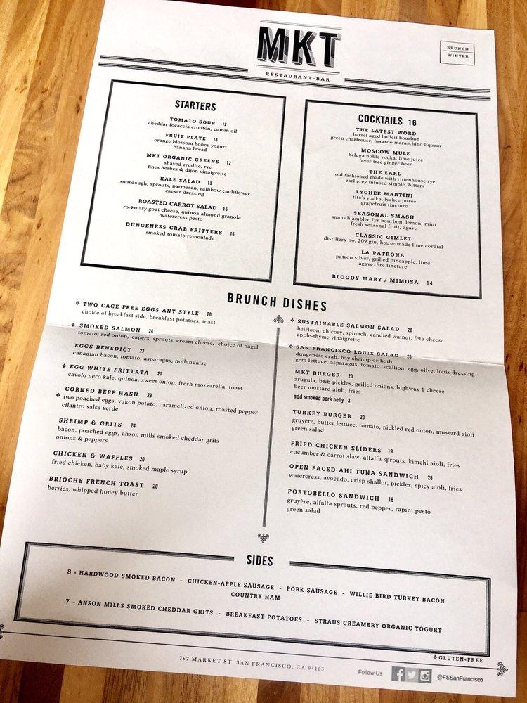 Menu at MKT Restaurant and Bar, San Francisco