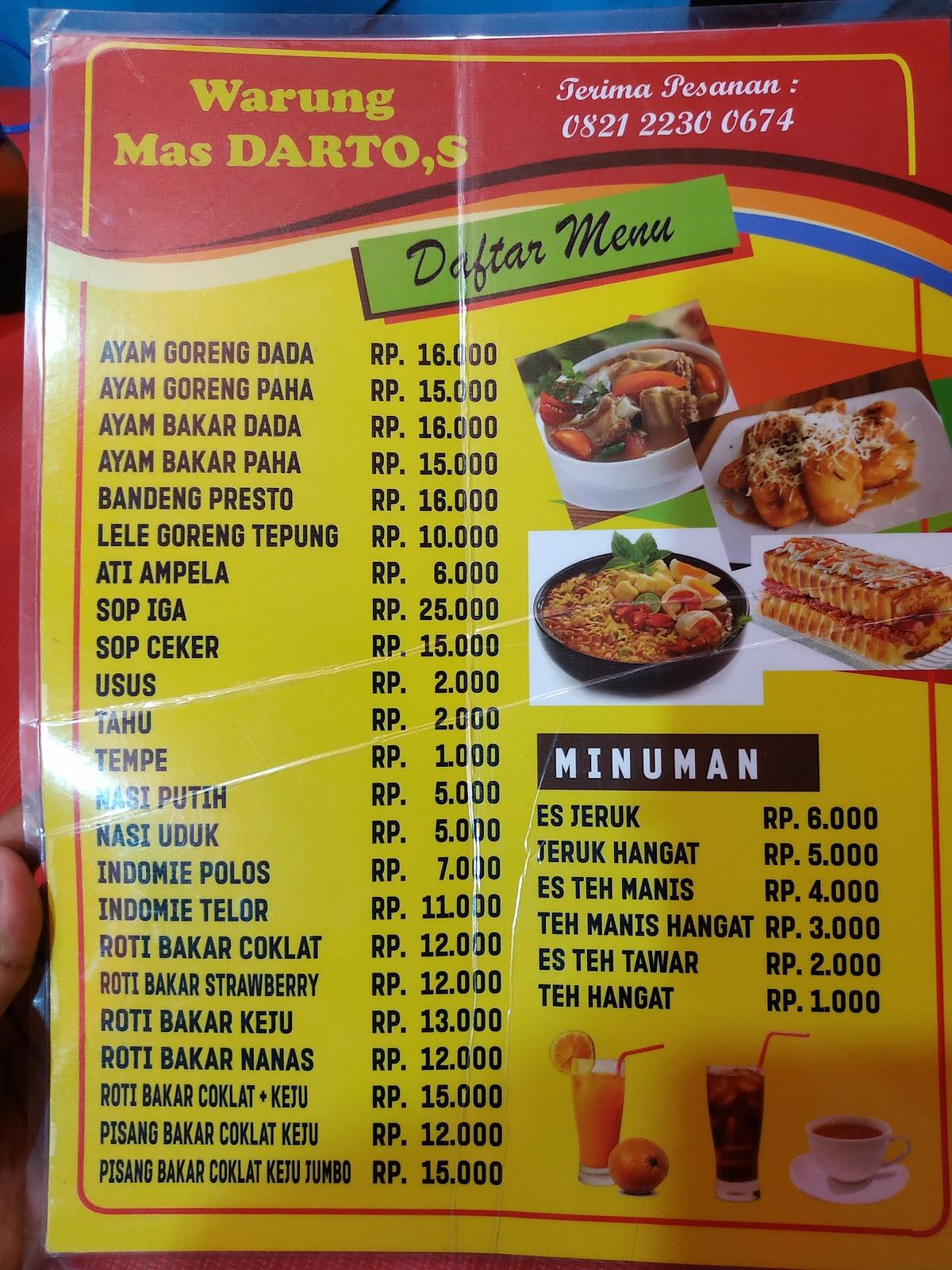 Menu at Mas Dartos Ayam Tulang Lunak restaurant, North Jakarta, RT.4/RW.7