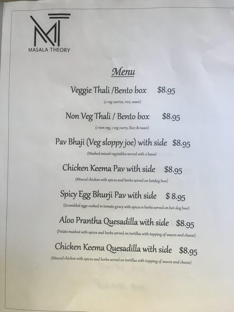Menu at Masala Theory, San Jose