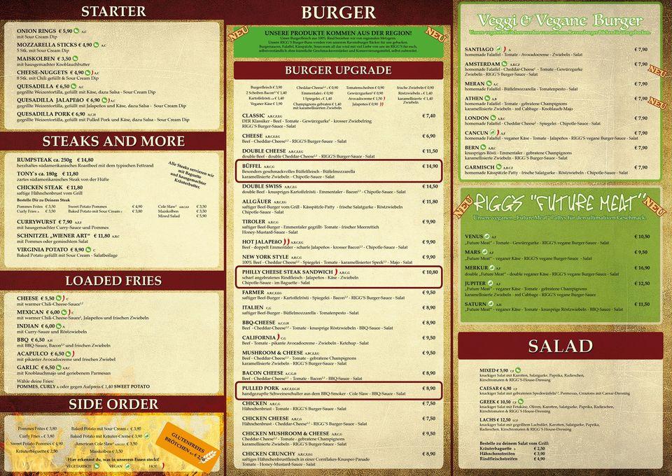Speisekarte von Riggʼs Burger restaurant, Ravensburg, Gottlieb-Daimler ...