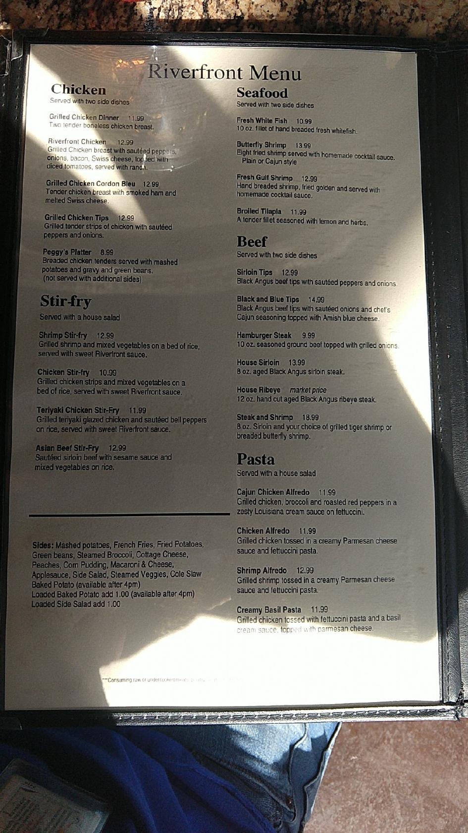 Menu at Riverfront Cafe, Chilhowie, 154 E Lee Hwy