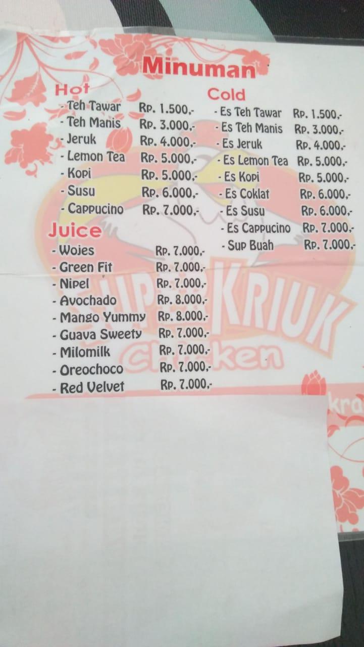 Menu at Super Kriuk Chicken "Lombok Rawit" Ayam Geprek restaurant, Magelang