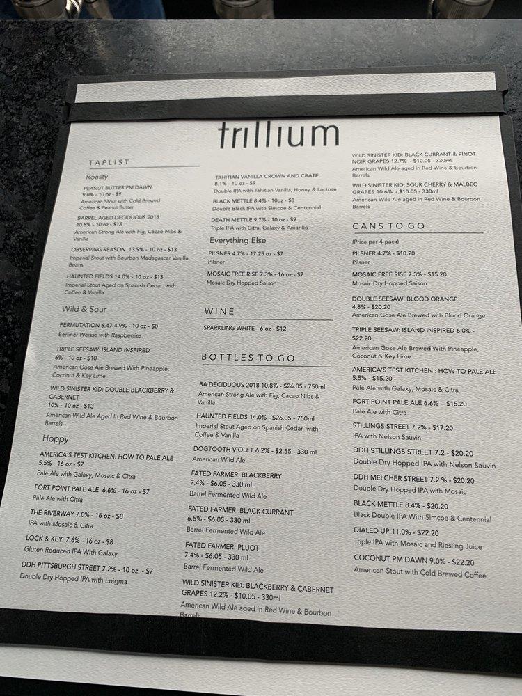Menu at Trillium Brewing - Fenway, Boston
