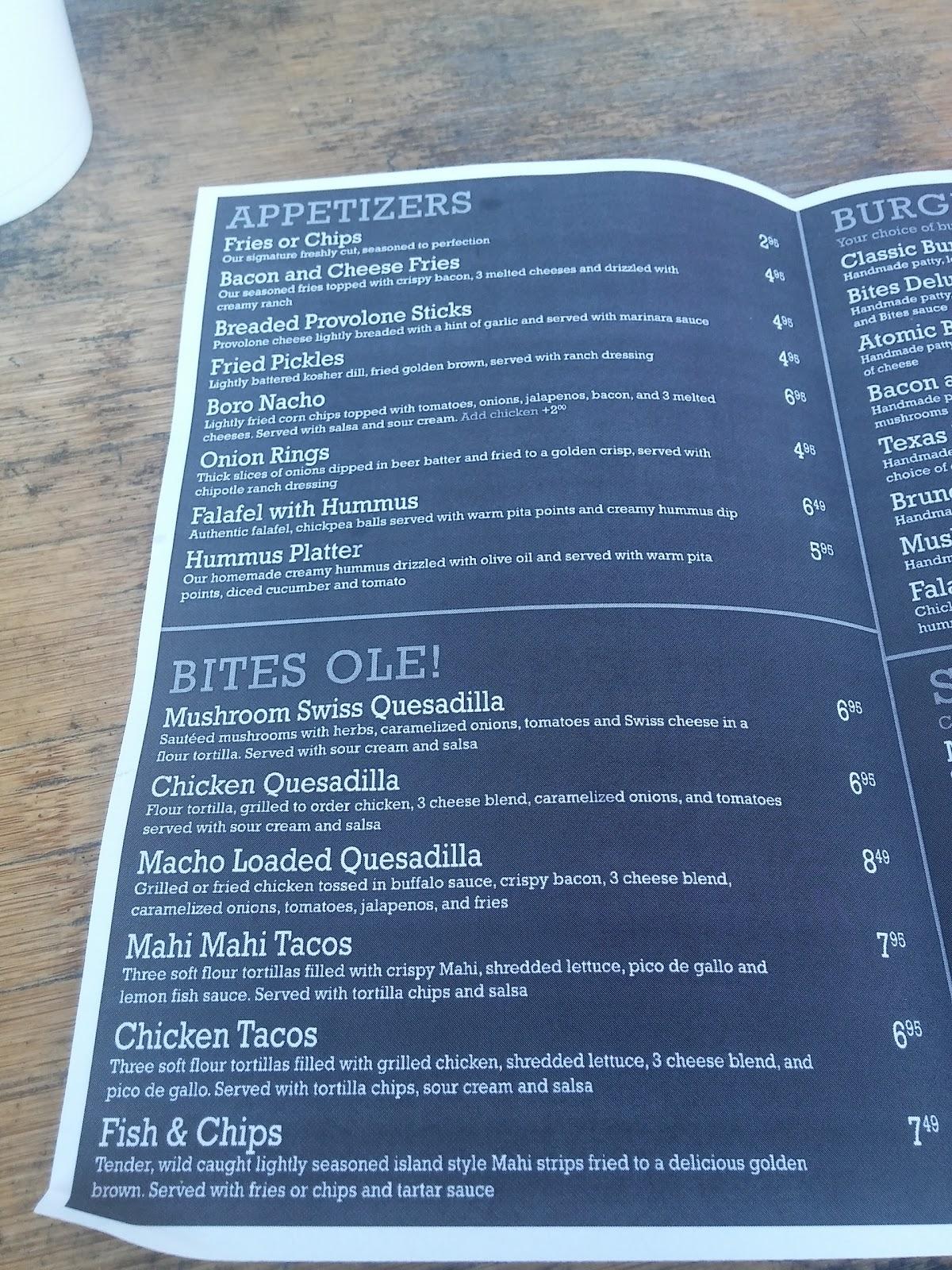Menu at Bites in the Boro restaurant, Statesboro, Statesboro Pl Cir
