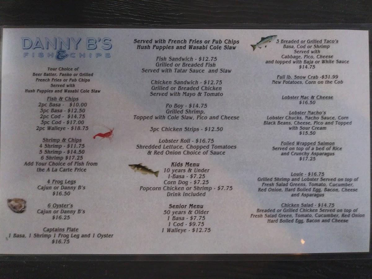 Menu at Danny B's Fish and Chips restaurant, Chino Valley