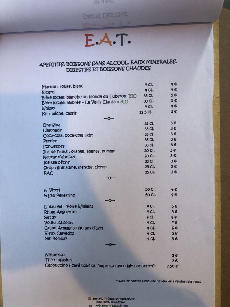 Menu at Restaurant EAT, Avignon