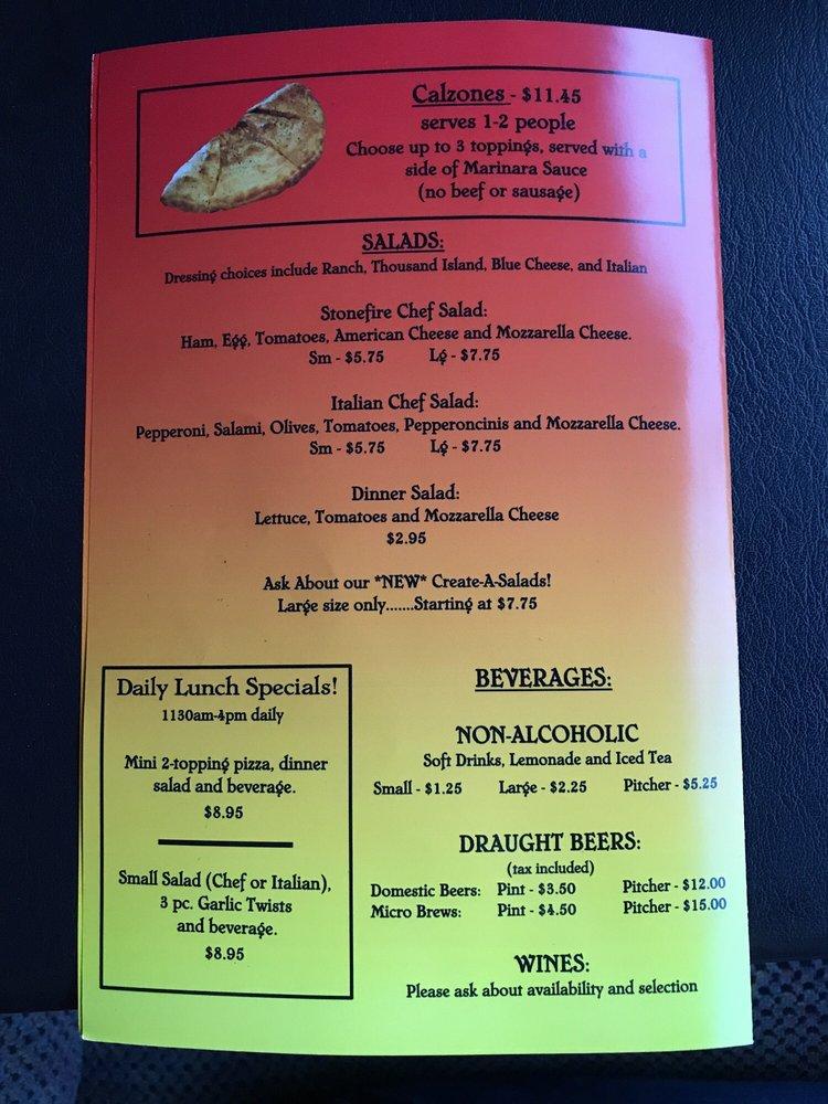 Menu at Stonefire Pizza pizzeria, Lakeport