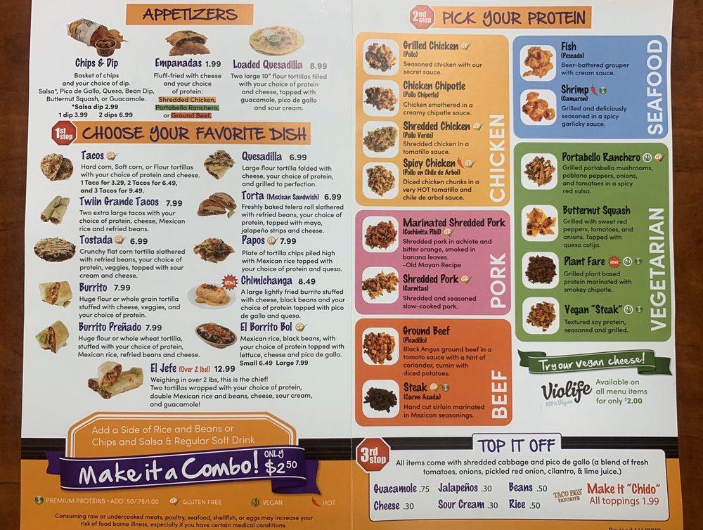 Menu at Taco Bus restaurant, Tampa, US-301