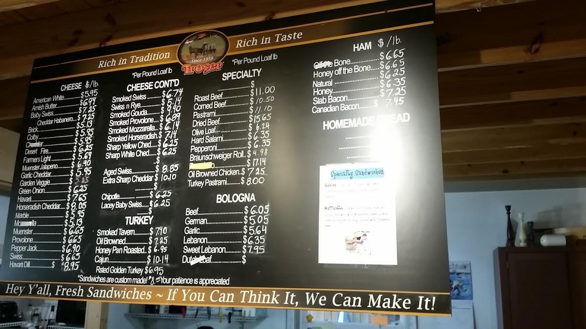 Menu at Troyer's Country Amish Blatz restaurant, Fairview