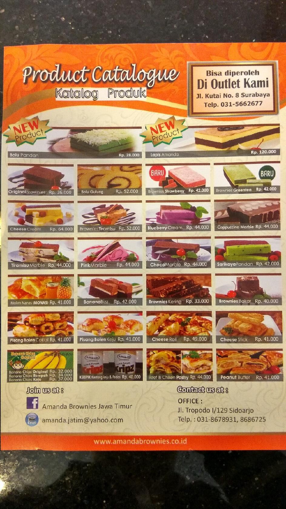 Menu at Amanda Cake, Surabaya, Jl. Kutai No. 8