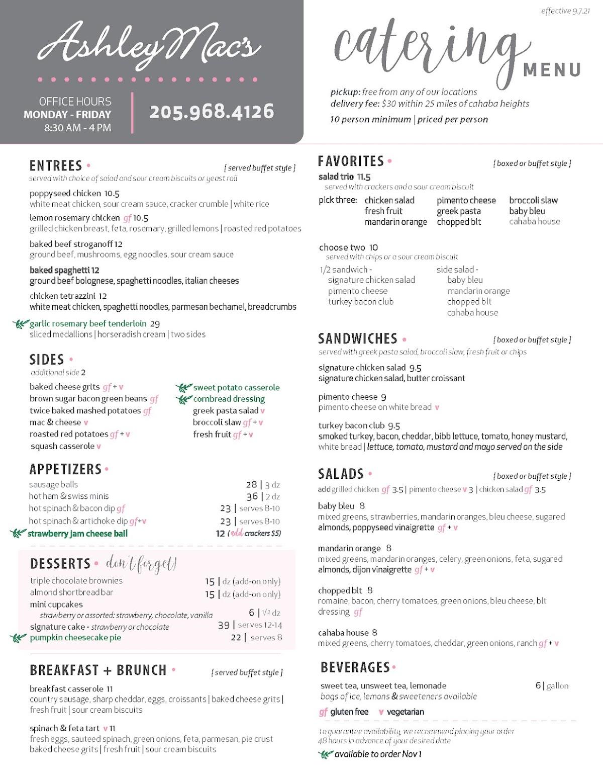 Menu at Ashley Mac's Kitchen cafe, Hoover, Chace Cir #100