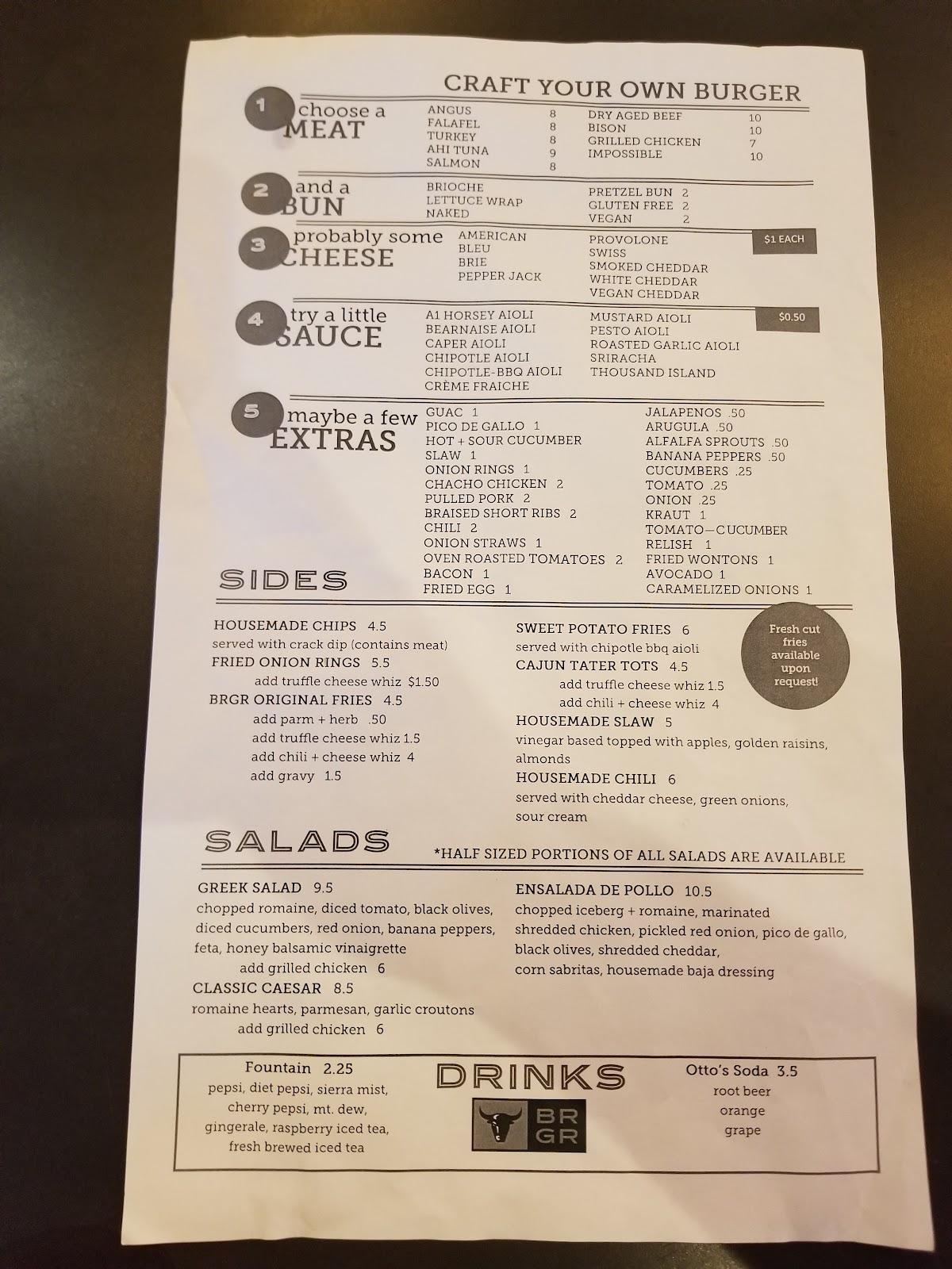 Menu at BRGR pub & bar, State College