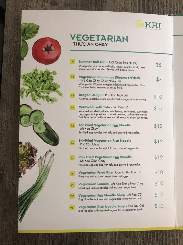 Menu at Kai Vietnamese Cuisine restaurant, Tulsa