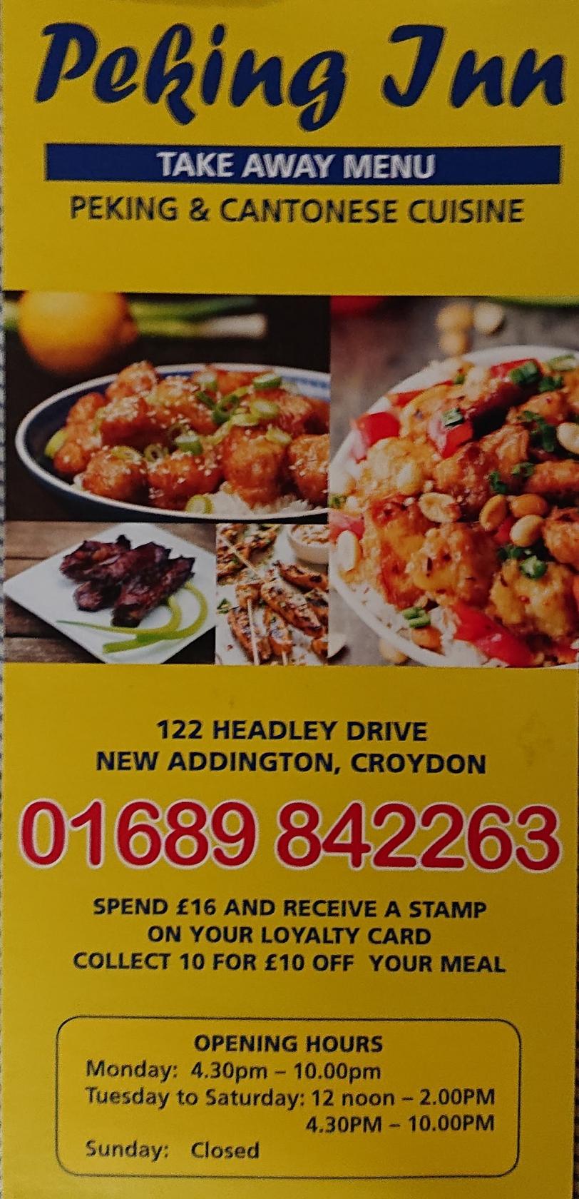Menu at Peking Inn fast food, Croydon, 122 Headley Dr