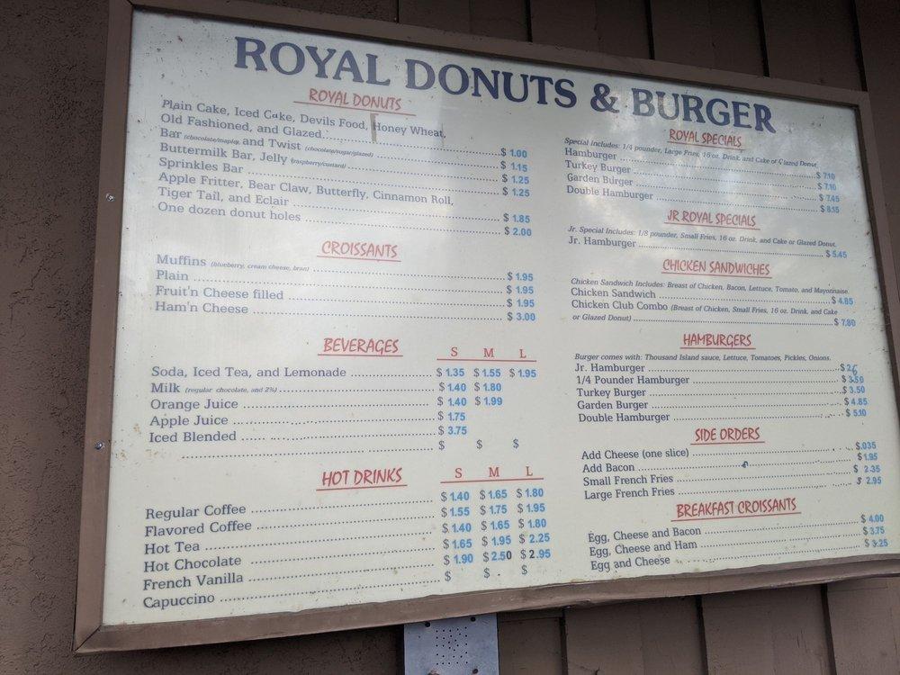 Carta del restaurante Royal Donuts and Burger, Mission Viejo