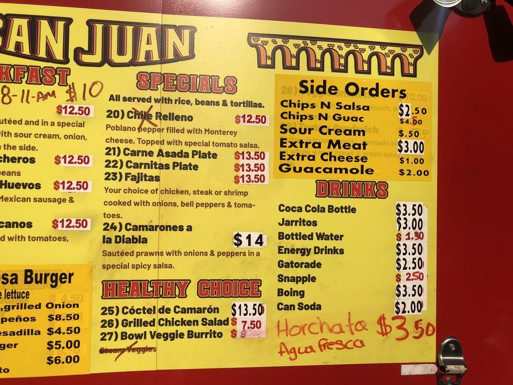 Carta de Tacos San Juan, Rohnert Park