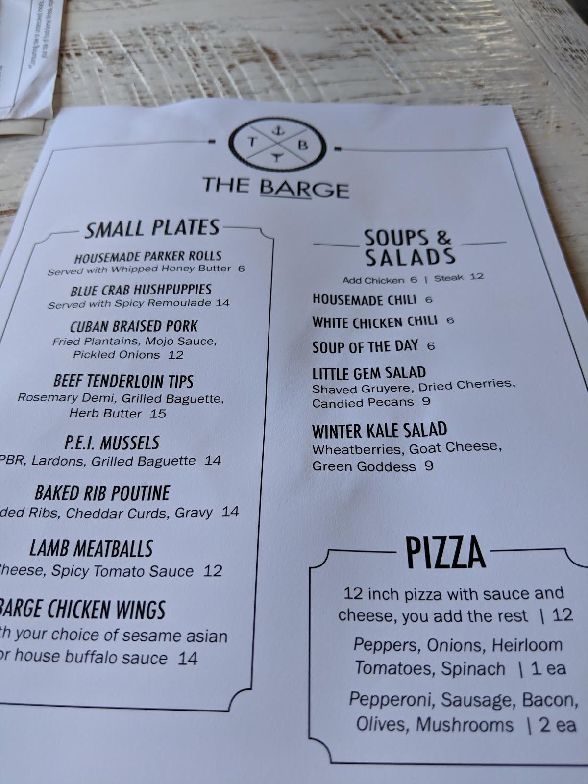 Menu at The BARge, Saugatuck