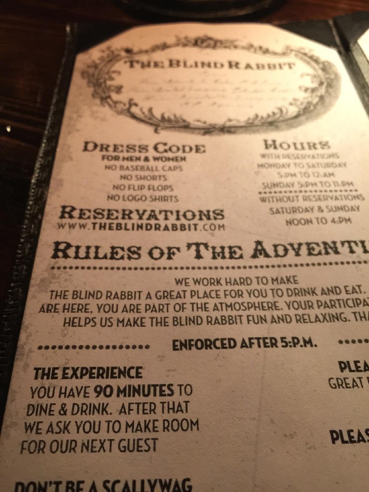 Menu at The Blind Rabbit pub & bar, Anaheim