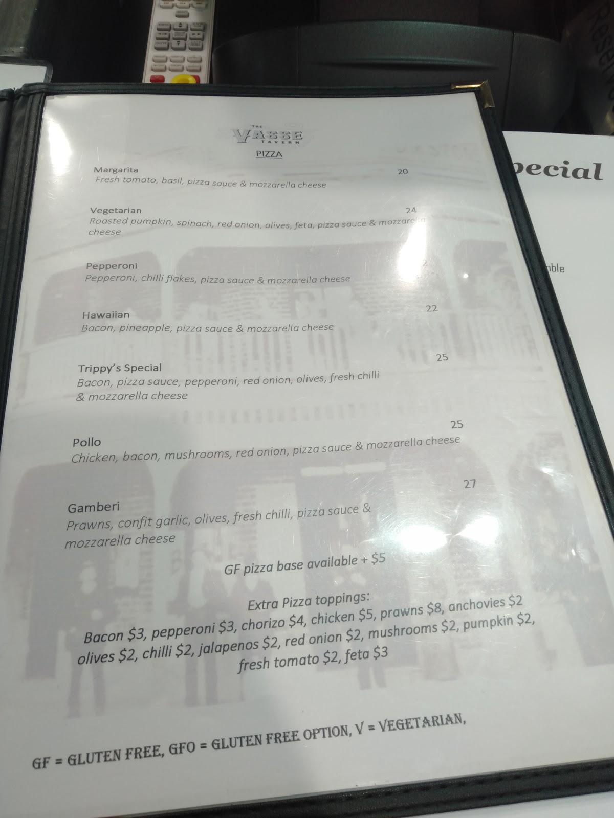 Menu at The Vasse Tavern pub & bar, Busselton, 44 Queen St