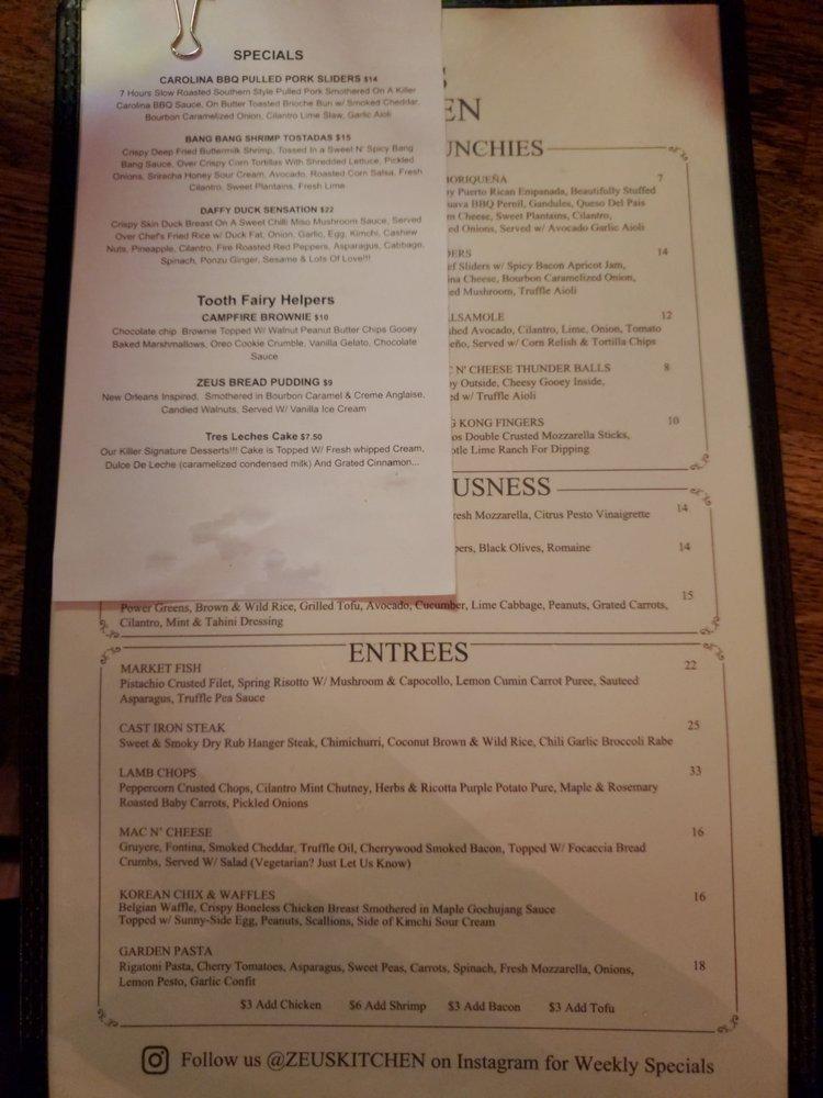 Menu at Zeus Kitchen restaurant, New York City, 27 24 21st St