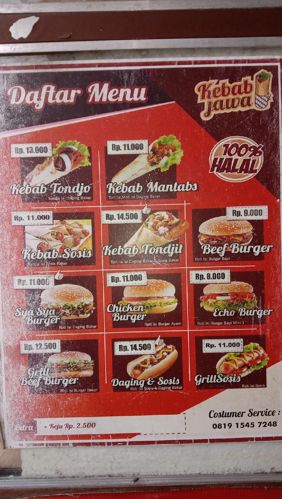 Menu at kebab jawa sorogenen, Yogyakarta