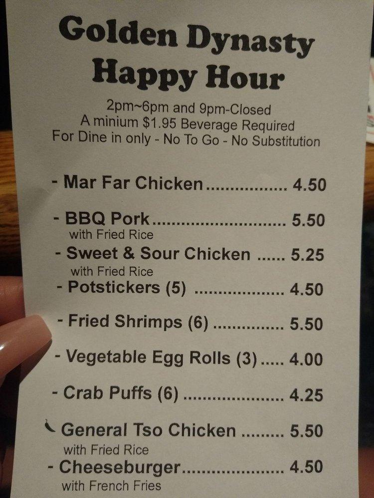 Menu at Golden Dynasty restaurant, Portland