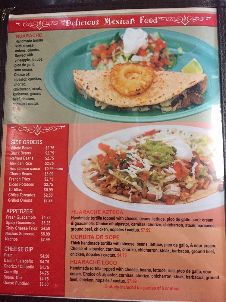 Menu at Huaraches Moroleon restaurant, Urbana