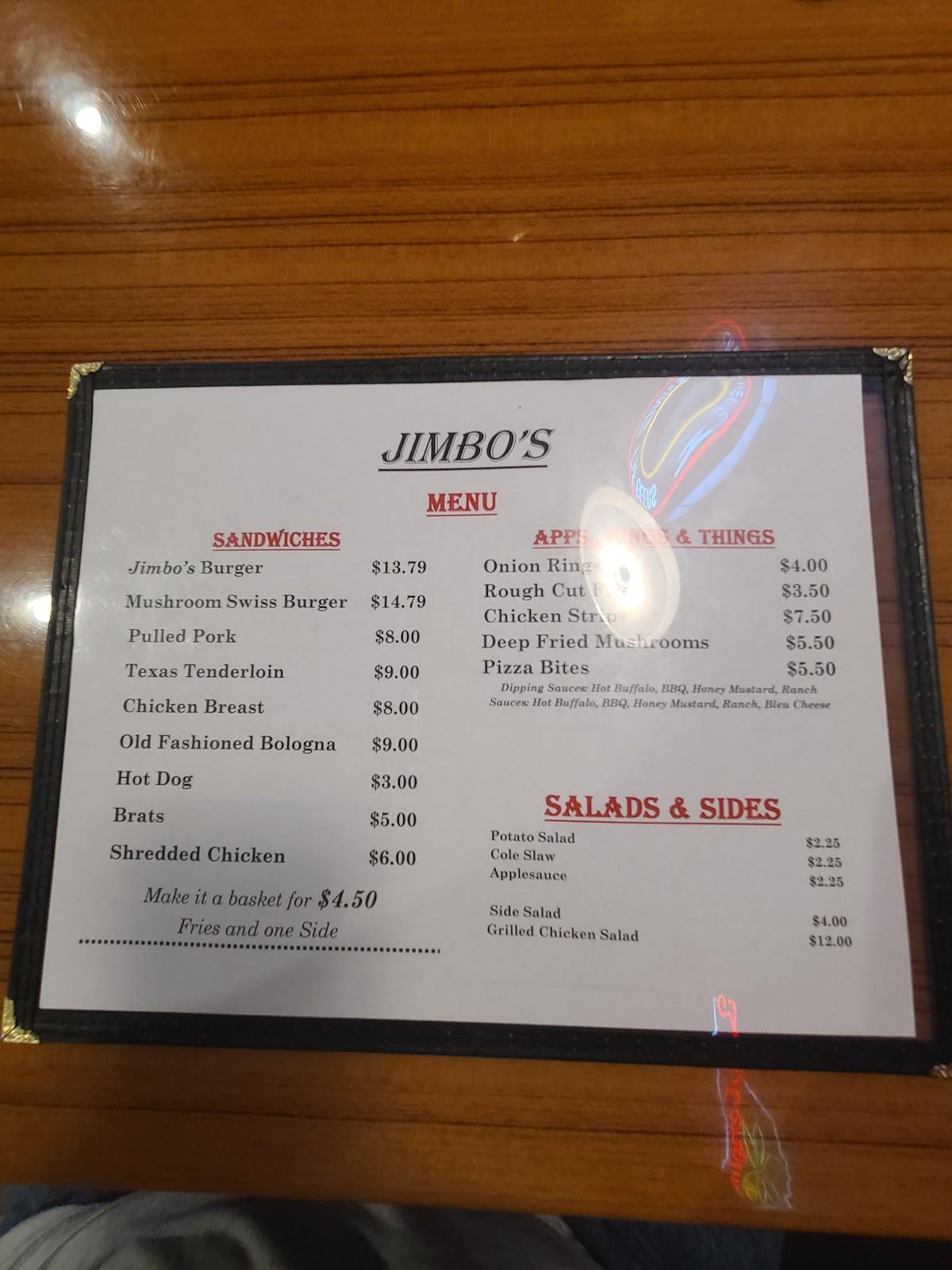 Menu at JimBo's Burgers and Beer pub & bar, South Bloomingville