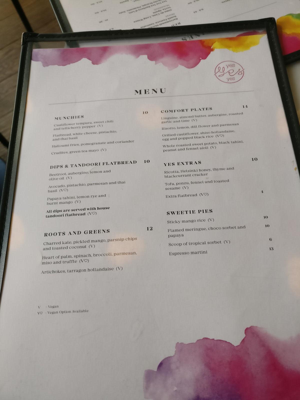 Menu at Restaurant Yes Yes Yes, Helsinki