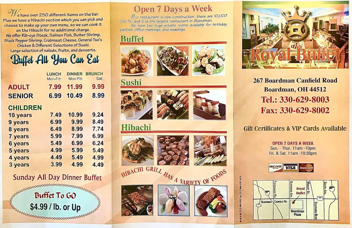 Menu at Royal Buffet restaurant, Youngstown