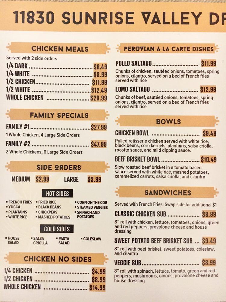 Menu at Super Chicken restaurant, Reston