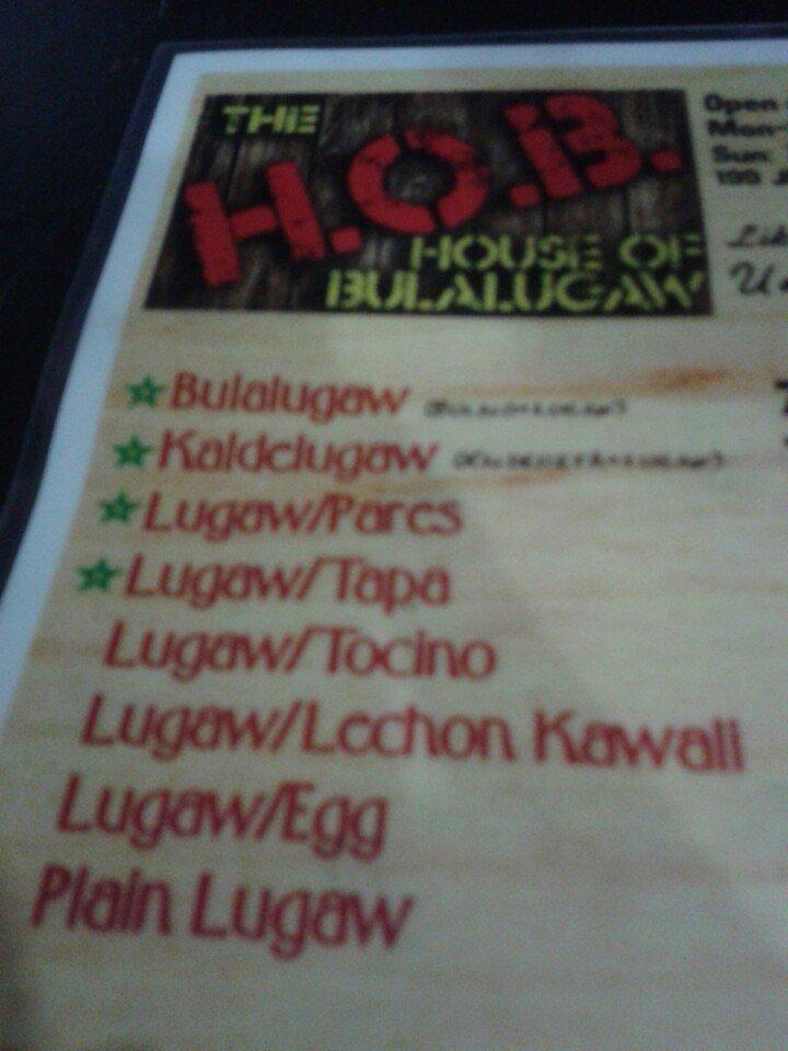 Menu at The House of Bulalugaw (H.O.B.) restaurant, Quezon City, J39C+6HX