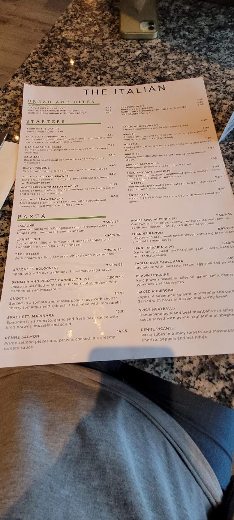 Menu at The Italian restaurant, Glossop, 110-112 High St W