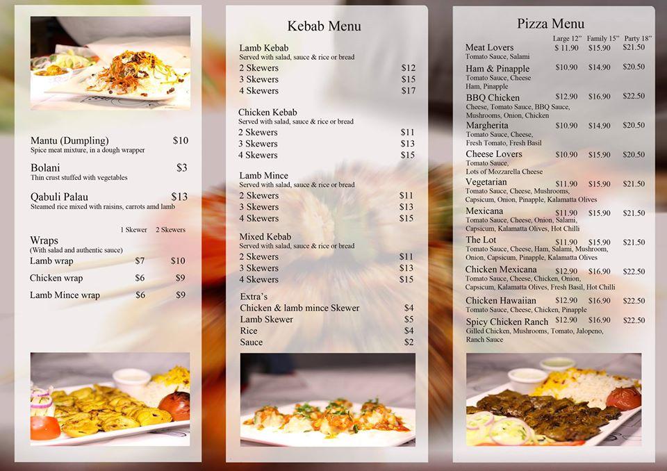 Menu at Afghan Flavour restaurant, Salisbury