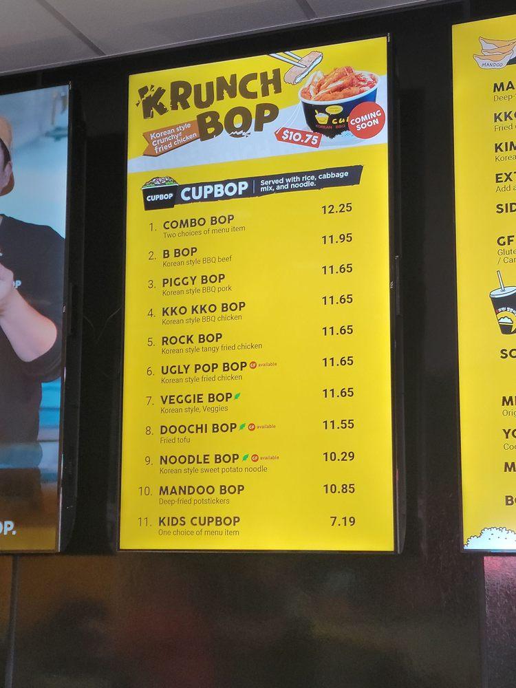 Menu at Cupbop - Korean BBQ in a Cup, Tucson